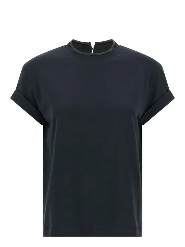 Brunello Cucinelli Shiny Collar T-shirt - Blue