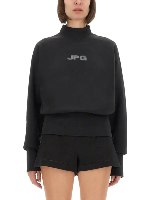 JEAN PAUL GAULTIER Cropped Organic Cotton Sweatshirt - Black