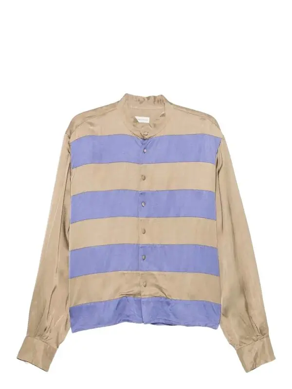 Dries Van Noten Horizontally Striped Shirt With Band Collar - Blue