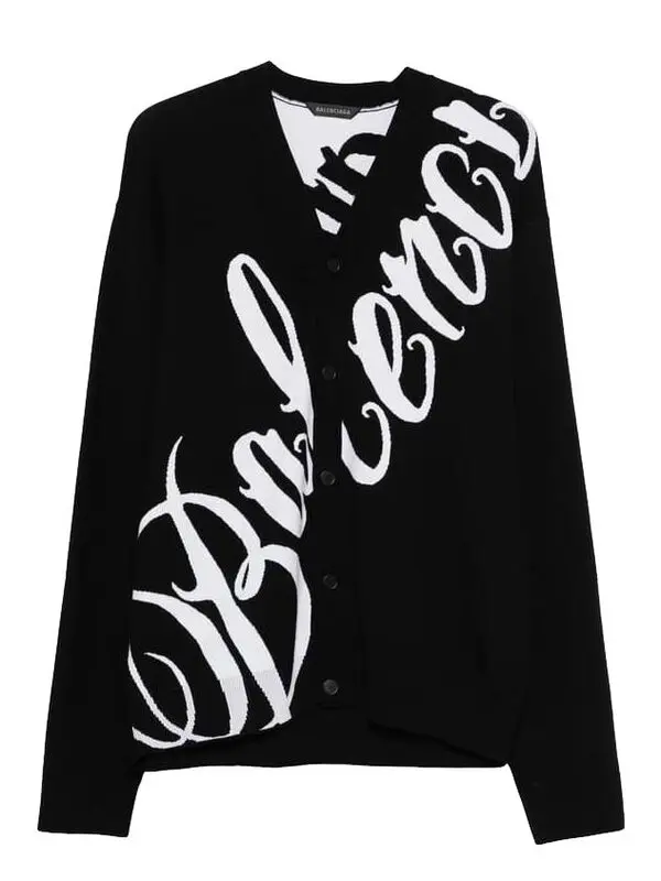 Balenciaga Logo Lettering Cardigan - Black