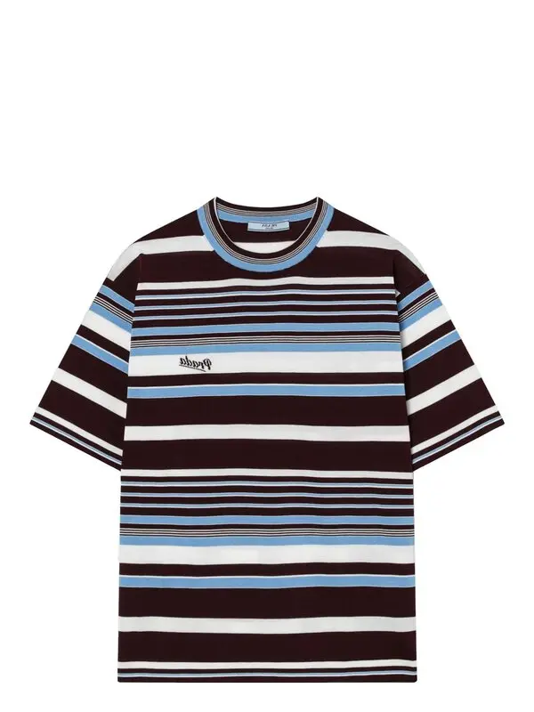 Prada Amaranth And Light Blue Striped Cotton T-shirt - Multicolor