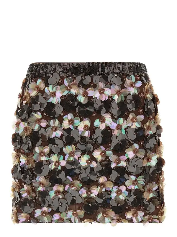 P.a.r.o.s.h Embroidered Floral Mini Skirt - Brown