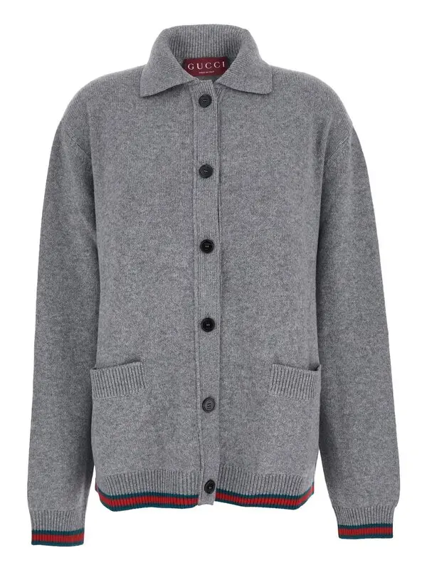 Gucci Wool And Cashmere Blend Cardigan With Pointed Collar - Multicolor