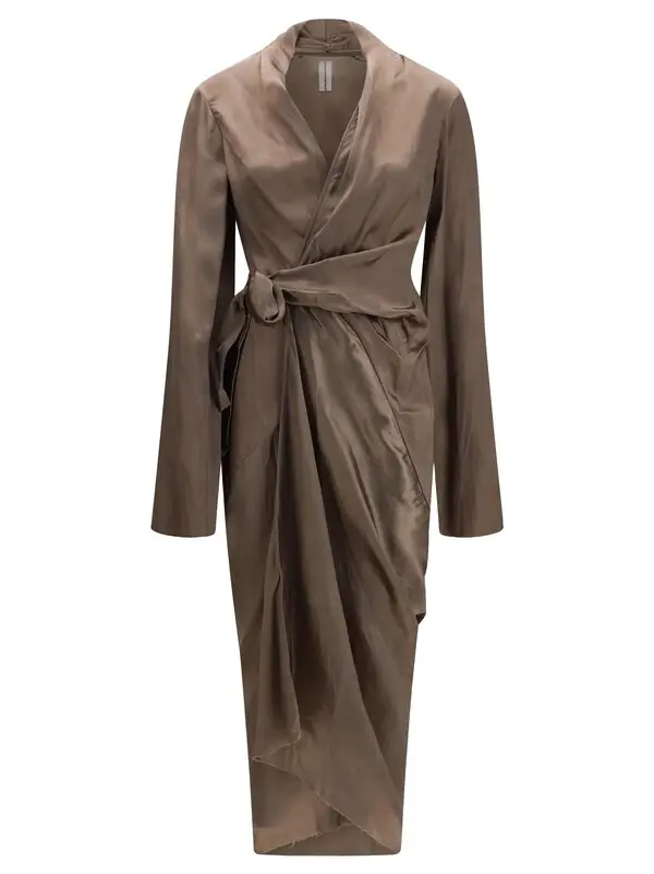 Rick Owens Asymmetric Wrap Dress With Knot Fastening - Brown