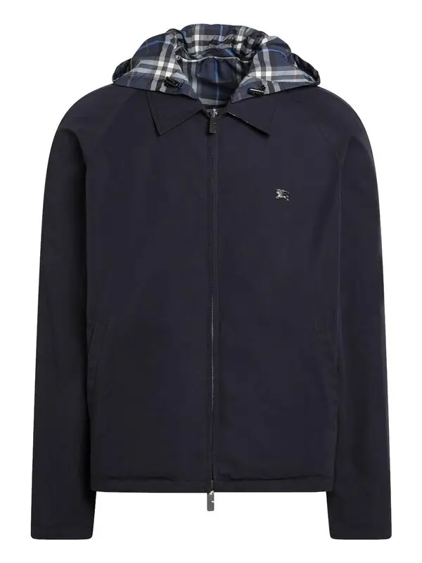 Burberry Checked Hooded Windbreaker - Blue