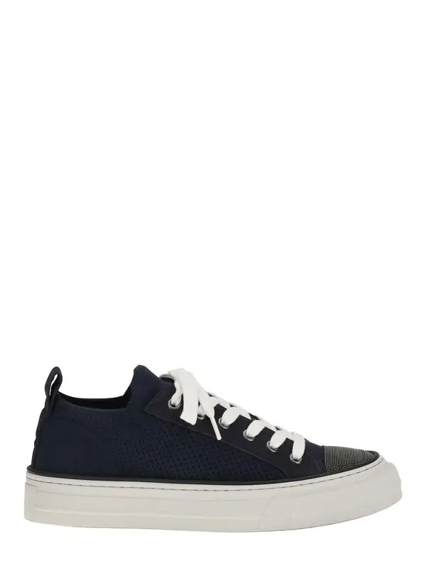 Brunello Cucinelli Cotton Knit And Suede Sneakers - Blue