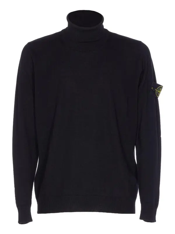 Stone Island Logo Turtleneck Sweater - Black
