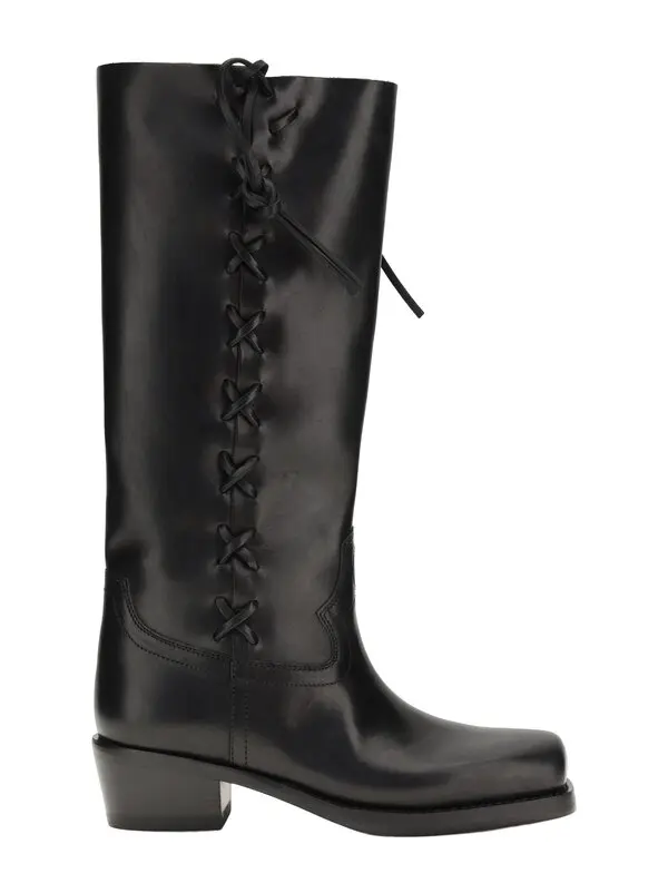 Paris Texas Distressed Leather Boots - Black