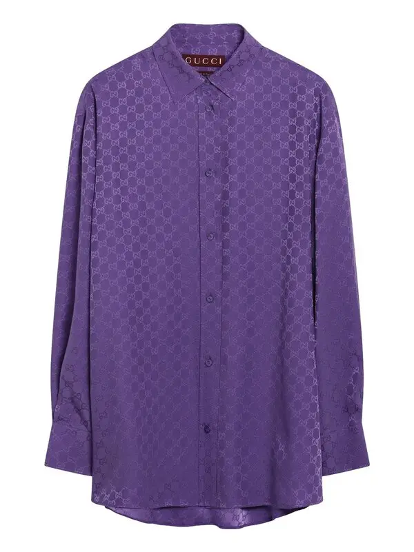 Gucci Oversized Gg Jacquard Silk Shirt - Purple