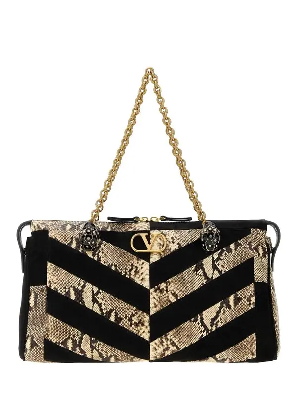 Valentino Garavani Leather And Suede Medium Vlogo Signature Shopping Bag - Multicolor