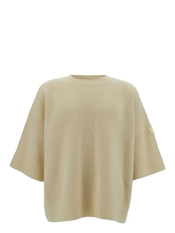 Moncler Beige Ribbed Sweater With X Roc Nation Jay-z Patch In Wool - Multicolor