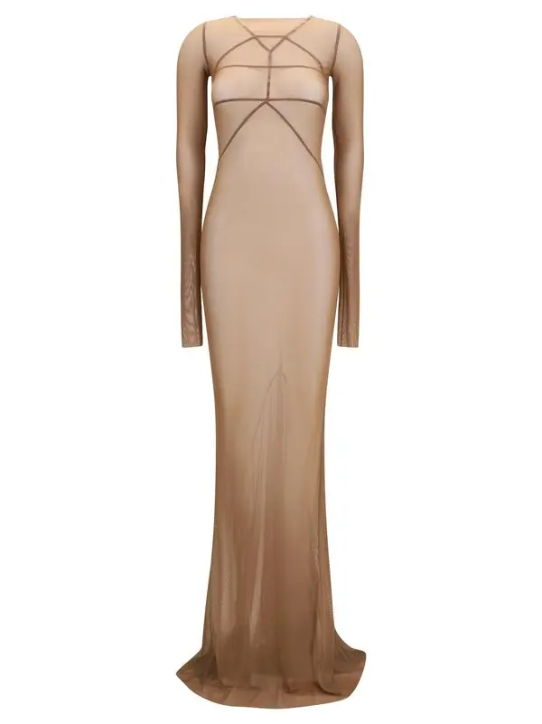 Rick Owens Long Transparent Tulle Dress - Brown