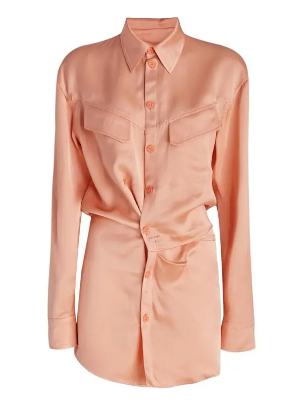 Off-White Silk Button-up Shirt Dress - Multicolor