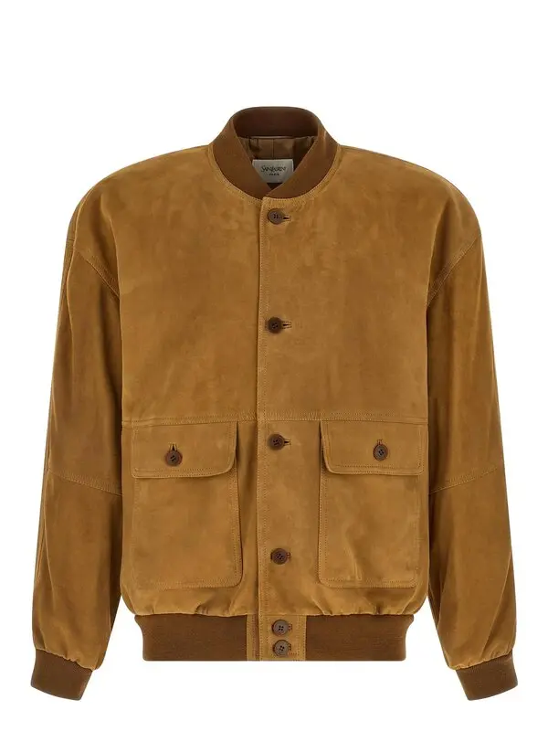 Saint Laurent Suede Bomber Jacket - Brown