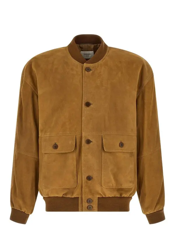 Saint Laurent Suede Bomber Jacket - Brown