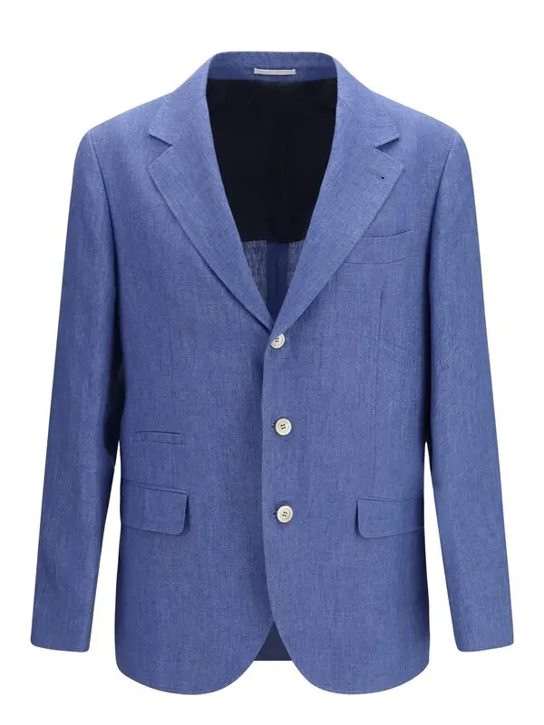 Brunello Cucinelli Deconstructed Single-breasted Jacket In Mélange Linen - Blue