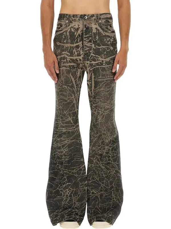 Rick Owens Printed Flare Denim Pants - Black