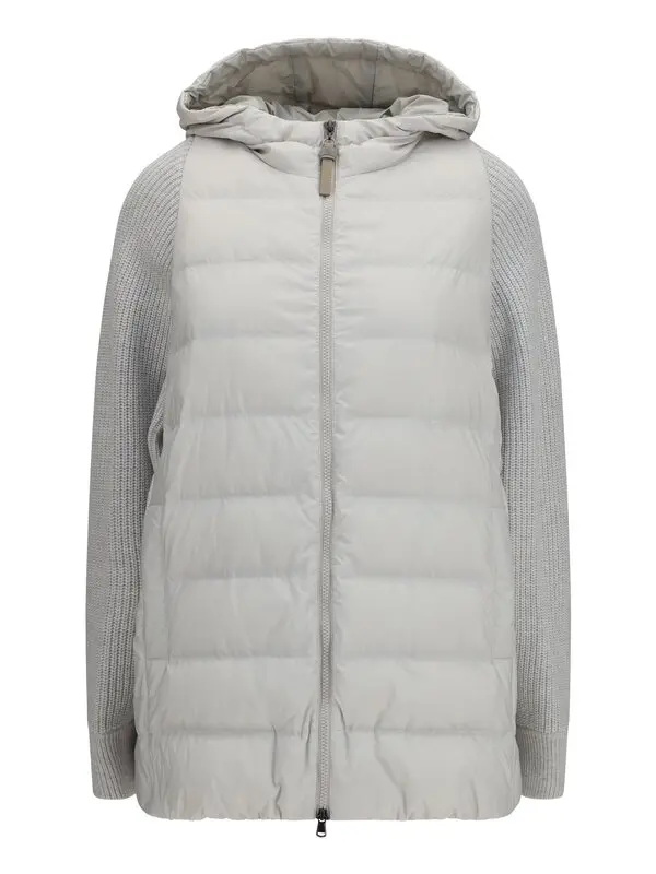 Brunello Cucinelli Long Monili Chain Puffer Jacket - Gray