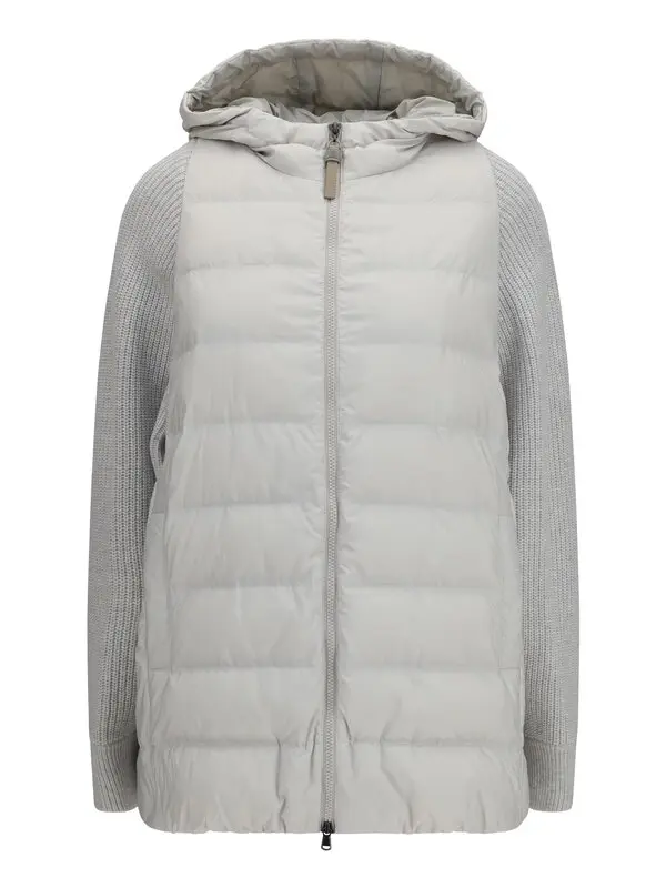 Brunello Cucinelli Long Monili Chain Puffer Jacket - Gray
