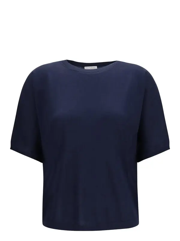 Brunello Cucinelli Cashmere And Silk Short-sleeve Sweater - Blue