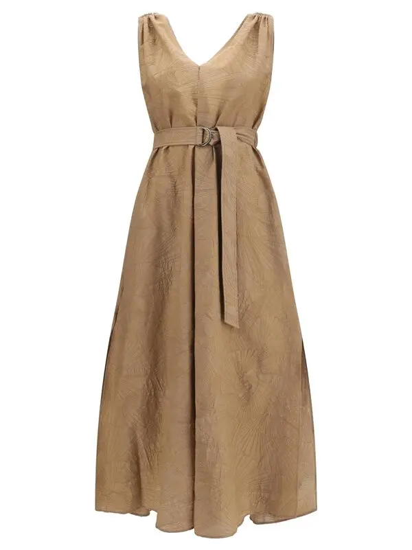 Brunello Cucinelli Midi Dress With Floral Motif - Cream