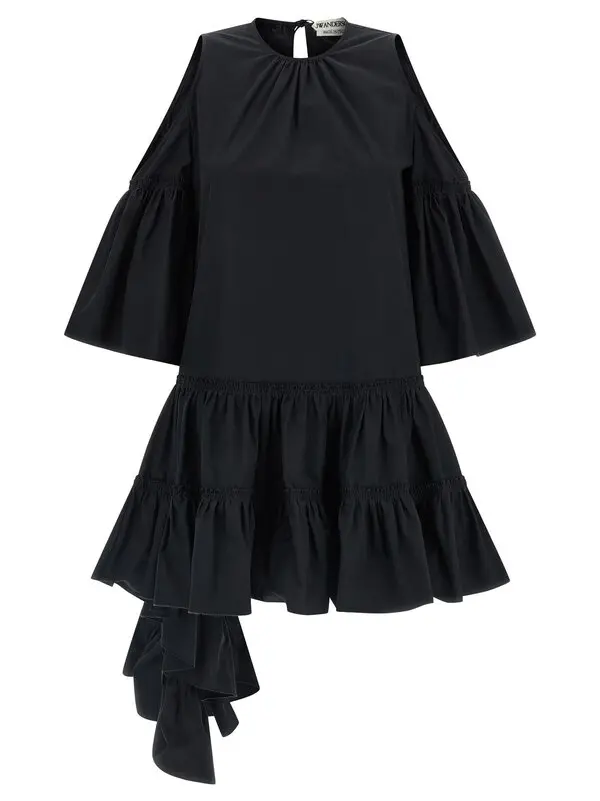 JW Anderson Ruffled Cotton Poplin Midi Dress - Black