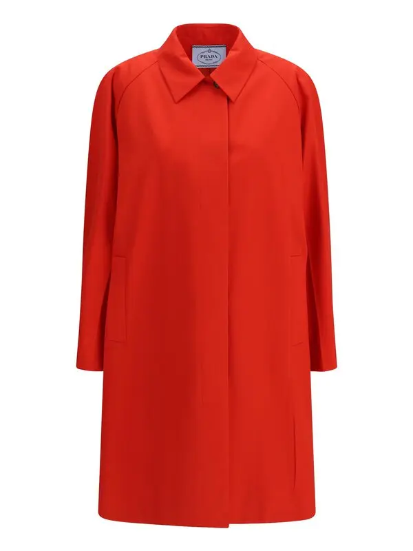 Prada Cotton Gabardine Coat With Classic Collar - Red