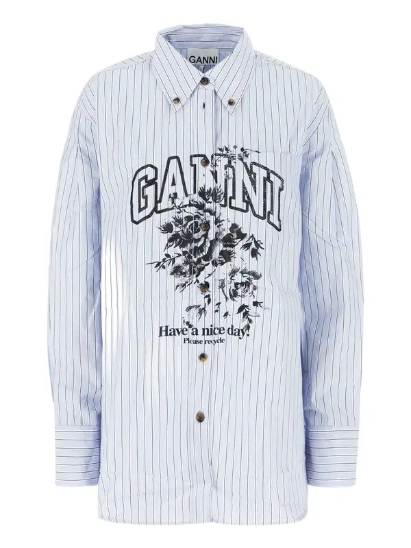 GANNI Striped Graphic Long Sleeve Shirt - Multicolor