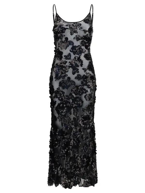 NISSA Long Sequin Gown - Black