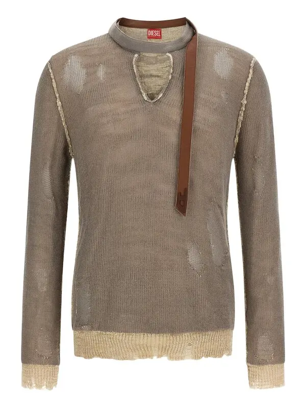 DIESEL® K-daianeris Jacquard Distressed Linen Blend Sweater - Gray