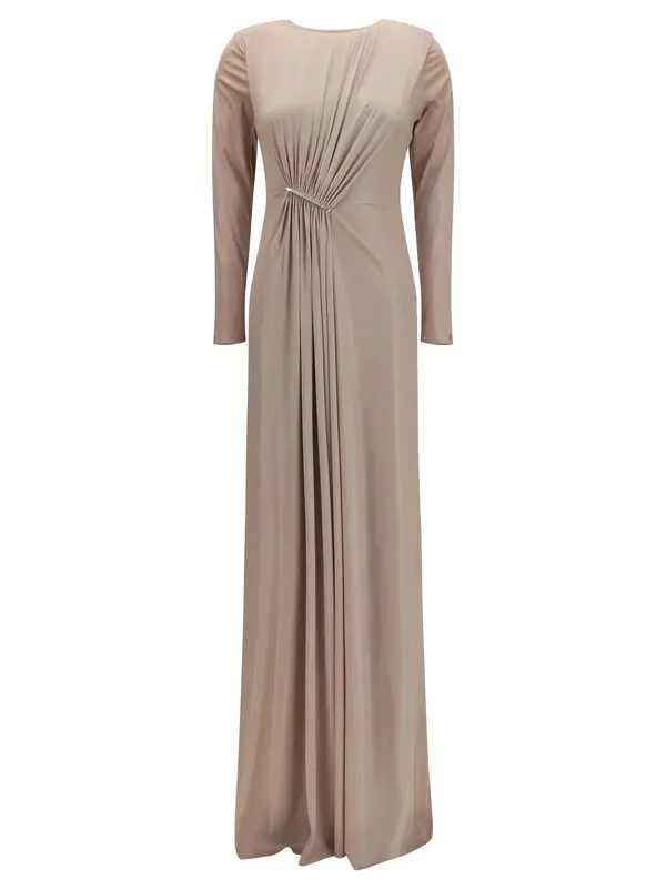 NISSA Long Chiffon Dress With Crystal Detail - Cream