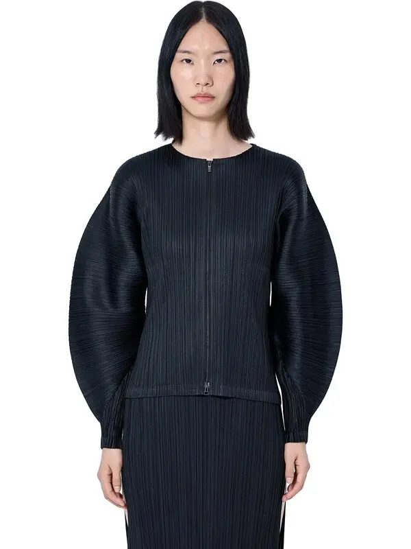 Issey Miyake Pleated Zip-up Top - Black