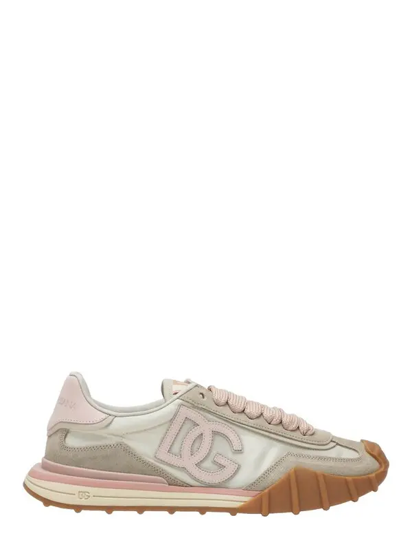 Dolce & Gabbana Dg Athletic Sneakers In Ivory And Fabric And Leather - Pink