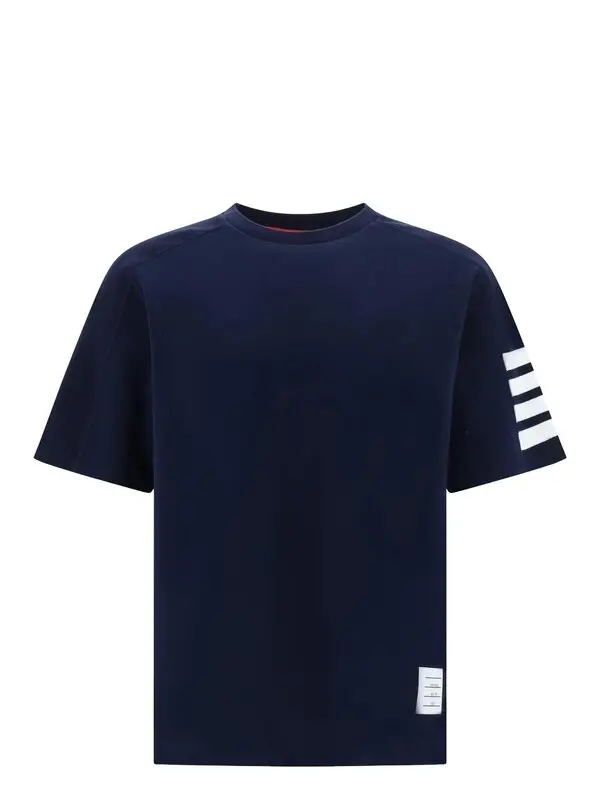 Thom Browne T-shirt With Horizontal Bands - Blue