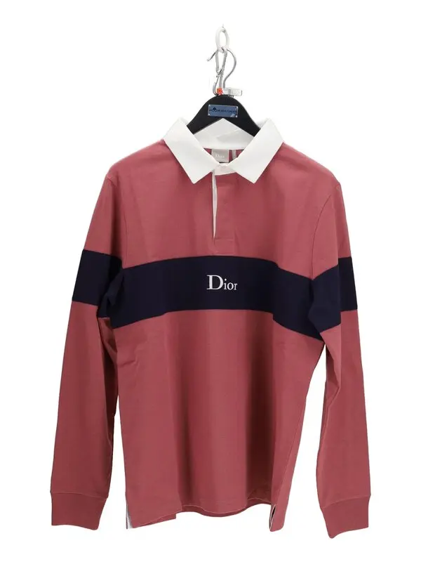 Dior Polo Jersey Rosa Con Stripe Blu - Multicolor