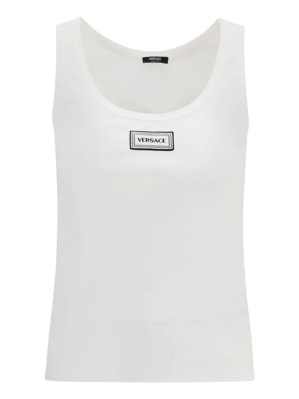Versace Ribbed Stretch Cotton Tank Top - White
