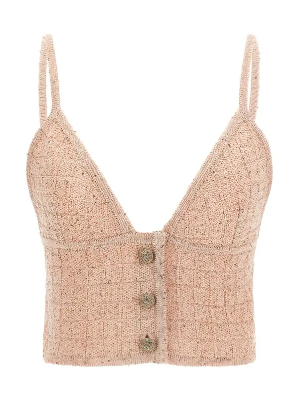 Alessandra Rich Sequin Appliqué Knitted Wool Blend Crop Top - Pink