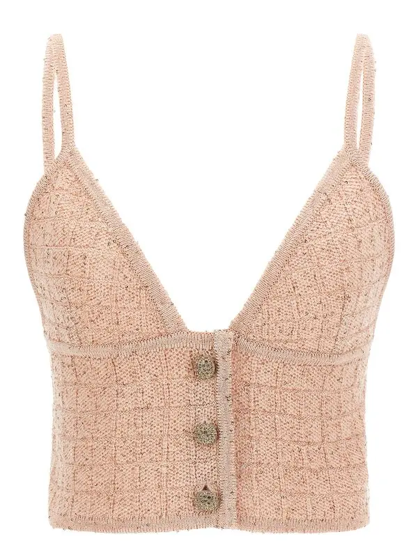 Alessandra Rich Sequin Appliqué Knitted Wool Blend Crop Top - Pink