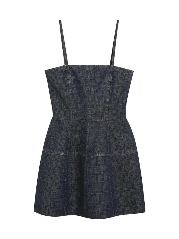 Fendi Dark Ff Denim Bustier Dress - Blue