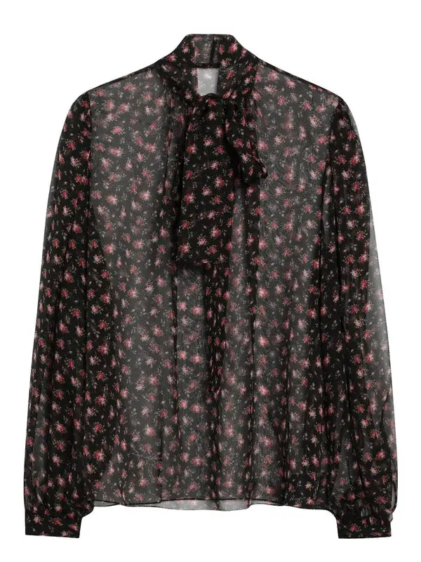 Dolce & Gabbana Chiffon Blouse With Small Rose Print - Black