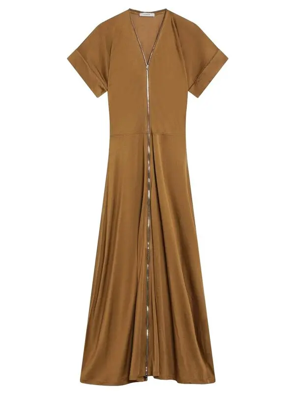 LEMAIRE Cinnamon- Zip-up Dress In Cotton-viscose Jersey - Brown