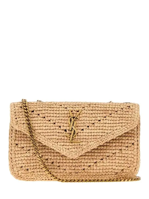 Saint Laurent Raffia Mini Loulou Shoulder Bag - Brown