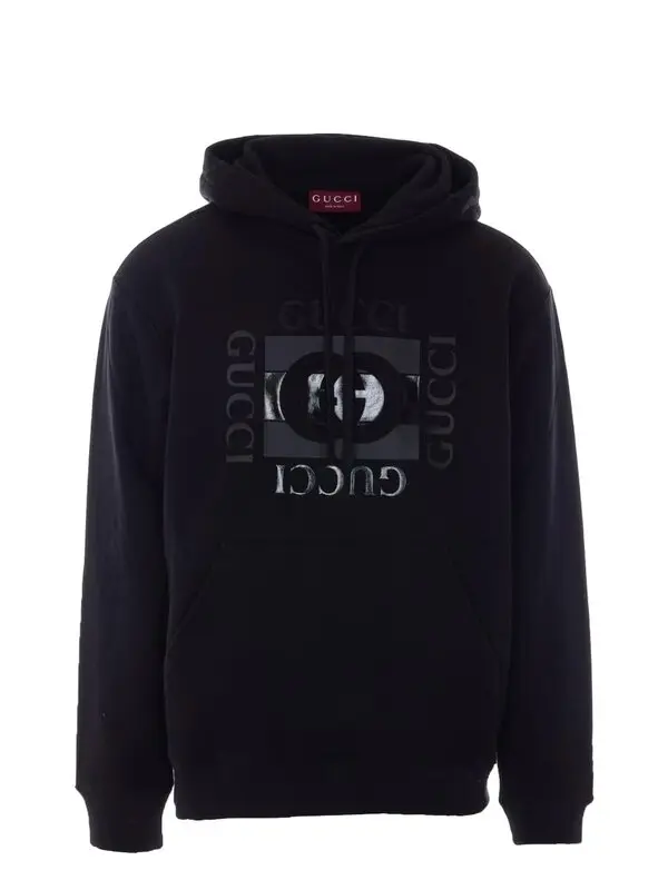 Gucci Incrocio Gg Print Logo Hoodie - Black