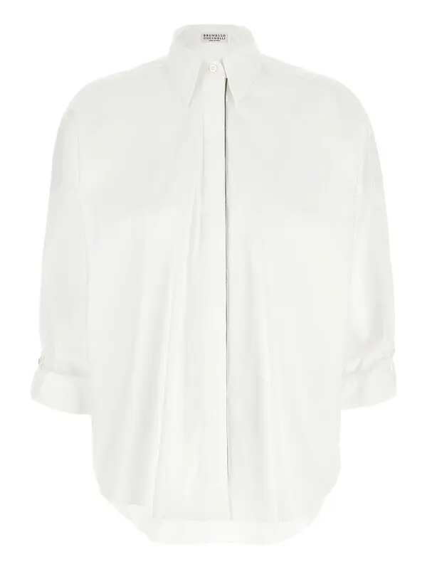 Brunello Cucinelli Monile Embellished Stretch Cotton Poplin Shirt - White