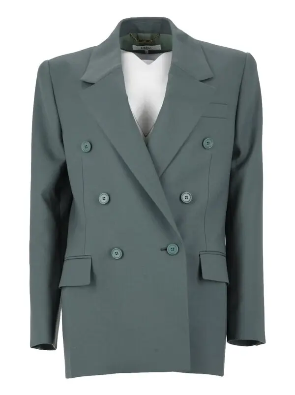 Chloé Giacca Sartoriale Doppiopetto In Gabardine - Gray