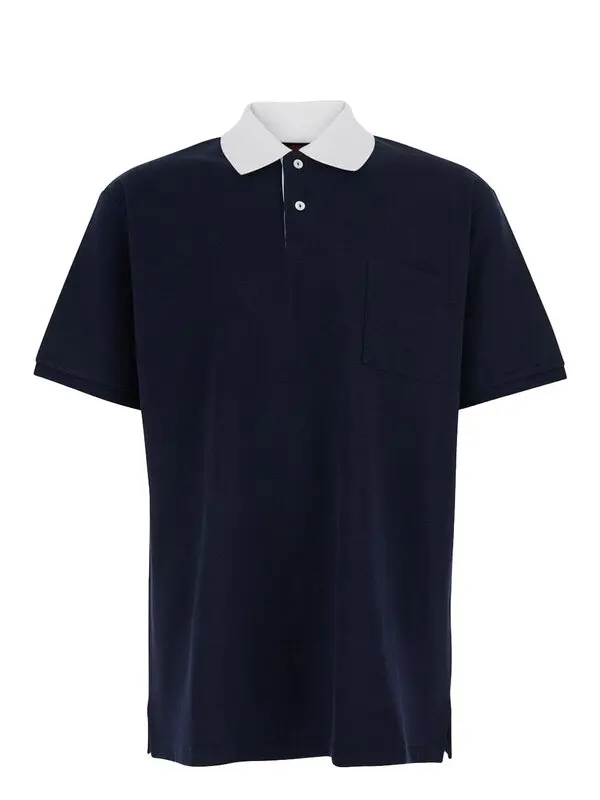 Gucci Blue T-shirt 'piquet + Web' With Round Neck And Short Sleeves For - Multicolor