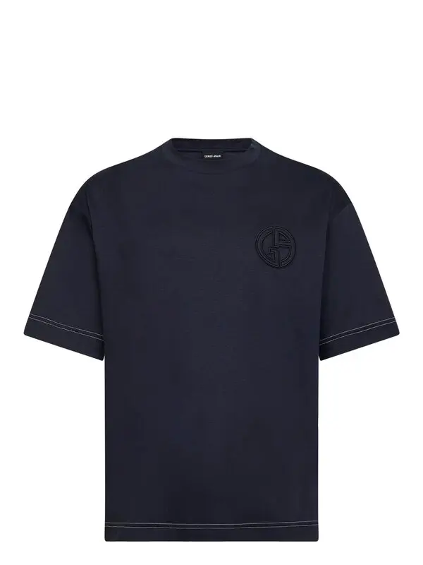 Giorgio Armani Blue Cotton Interlock Denim Collection T-shirt - Multicolor