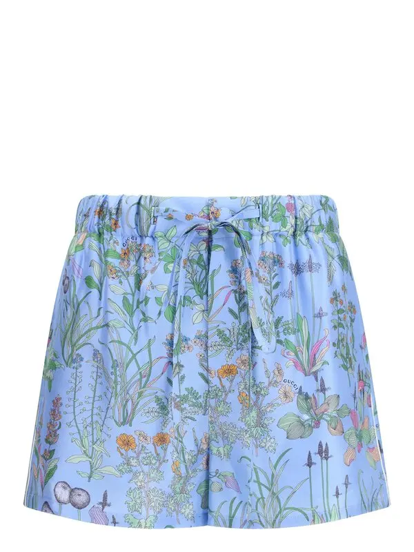 Gucci Printed Silk Twill Shorts - Blue