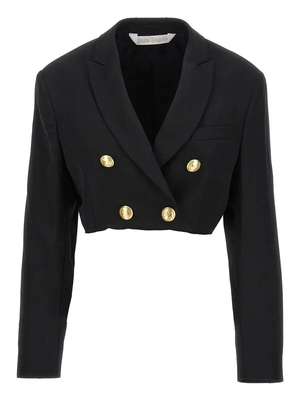Palm Angels Wool Blend Cropped Blazer - Black