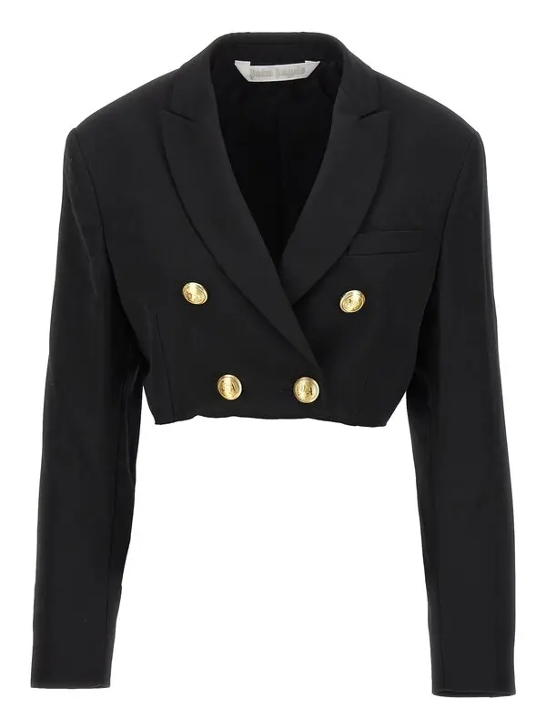 Palm Angels Wool Blend Cropped Blazer - Black